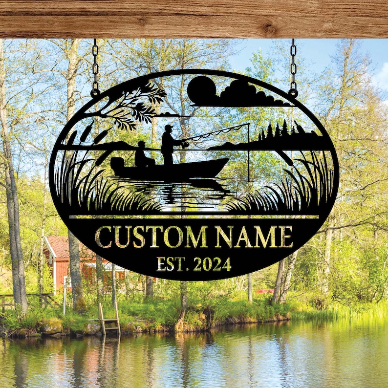 Custom Metal Fishing Sign, Personalized Metal Lake House Name Sign ...
