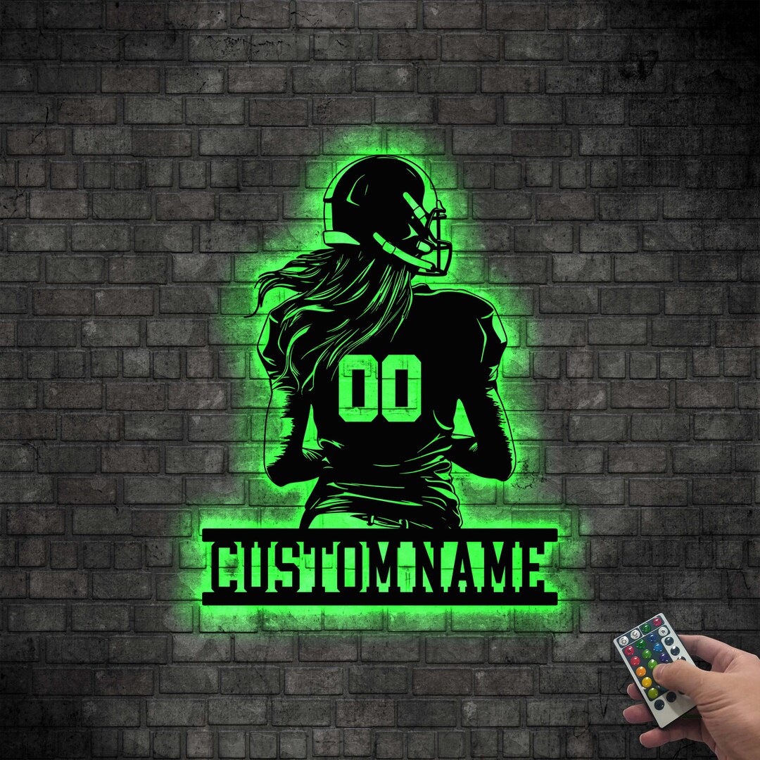 Personalized Female Football Metal Sign LED Lights,custom Football ...