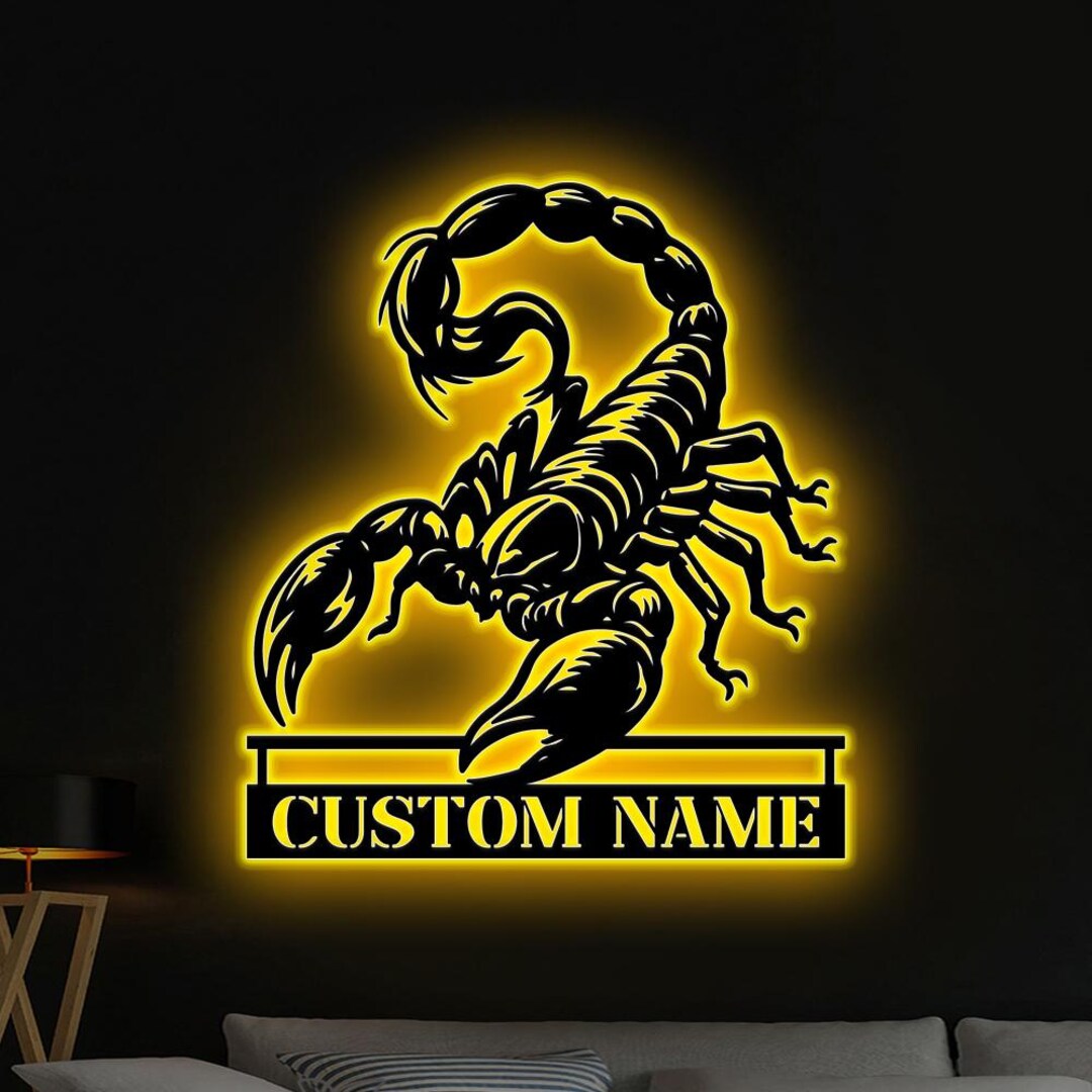 Custom Scorpion Metal Wall Art LED Light, Personalized Scorpion Name ...