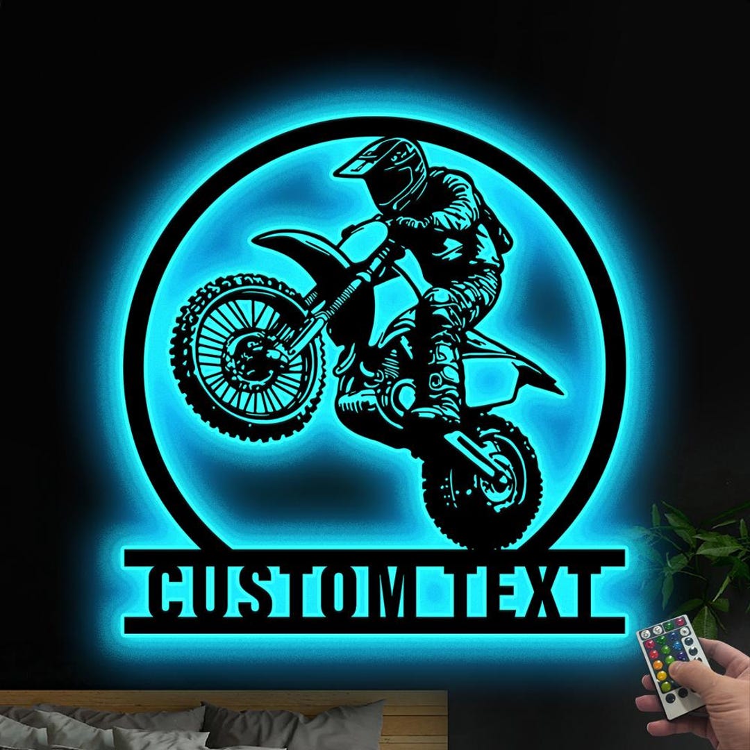 Custom Motocross Metal Sign LED Lights, Motocross Dirt Bike Wall Art ...