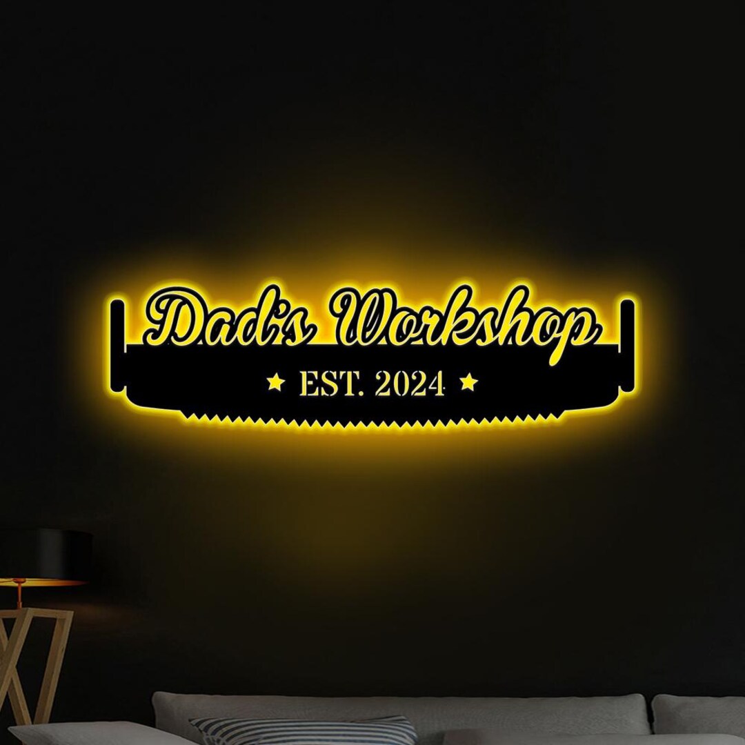 Papa's Work Shop Sign With LED Lights, Dads Workshop Metal Sign, Xmas ...
