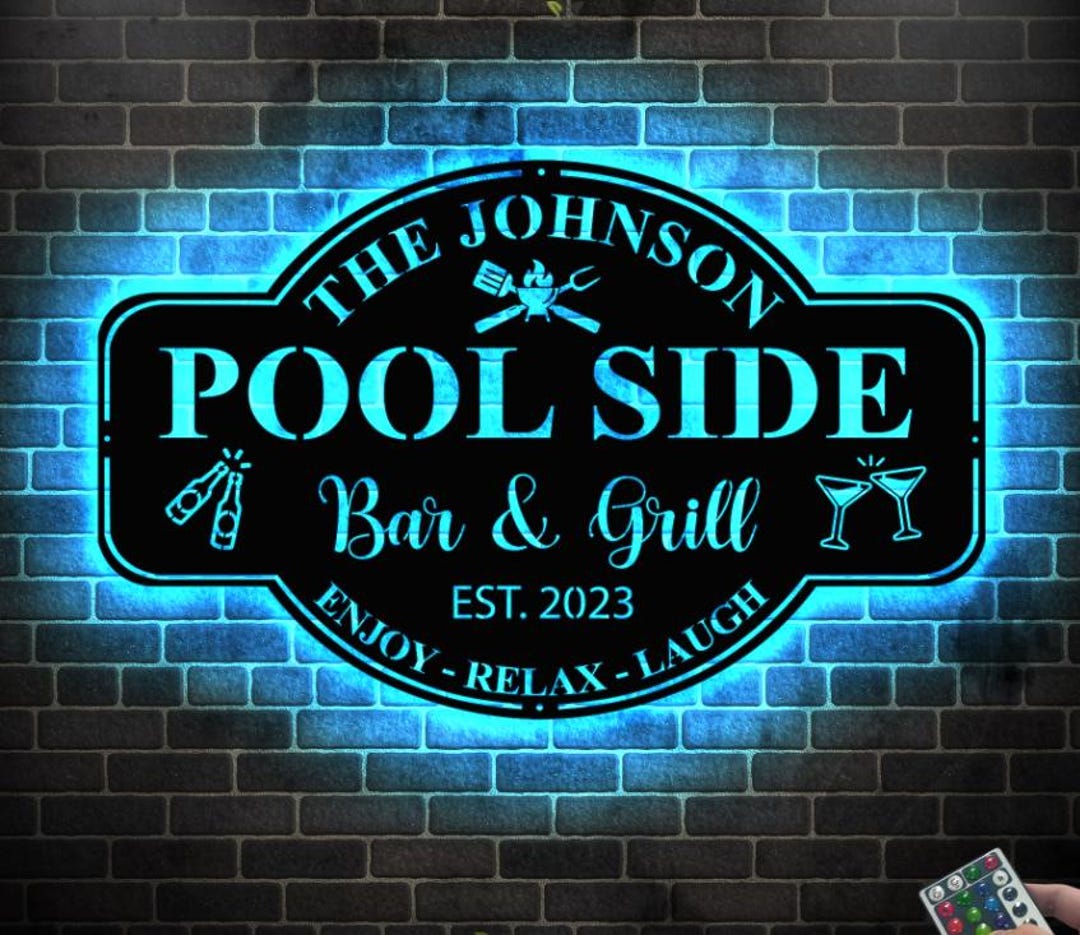 Personalized Family Poolside Sign LED Light,swimming Pool Metal Sign ...