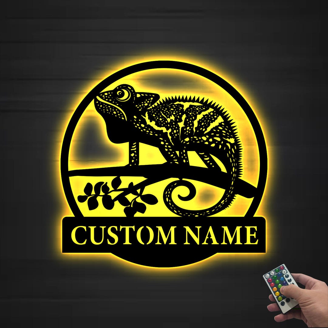 Personalized Metal Chameleon Wall Art Led Light, Chameleon Metal Sign ...