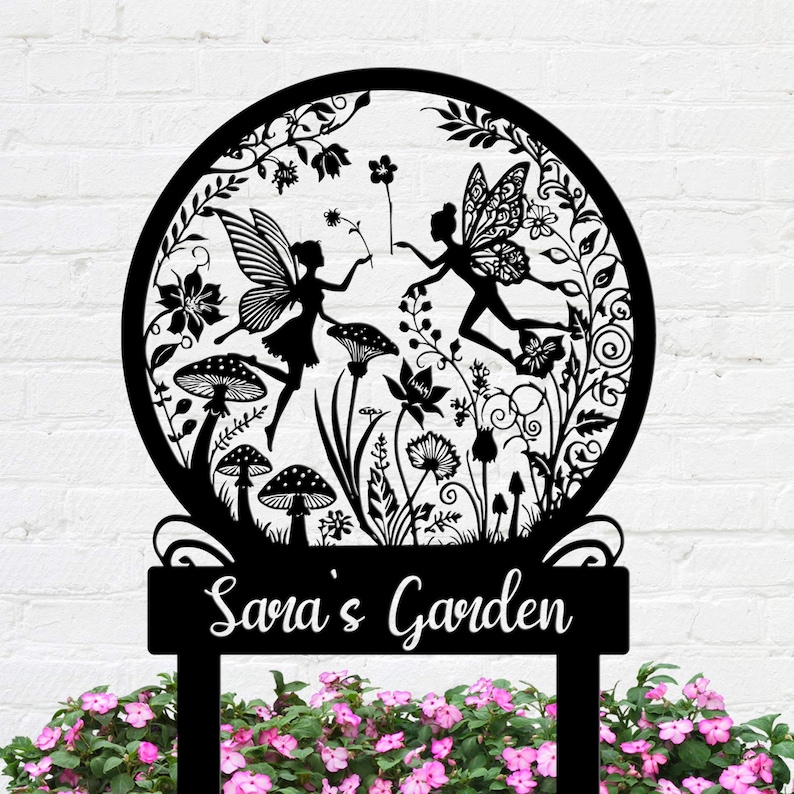 Personalized Fairy Metal Garden Sign, Metal Fairy Garden Art, Custom ...