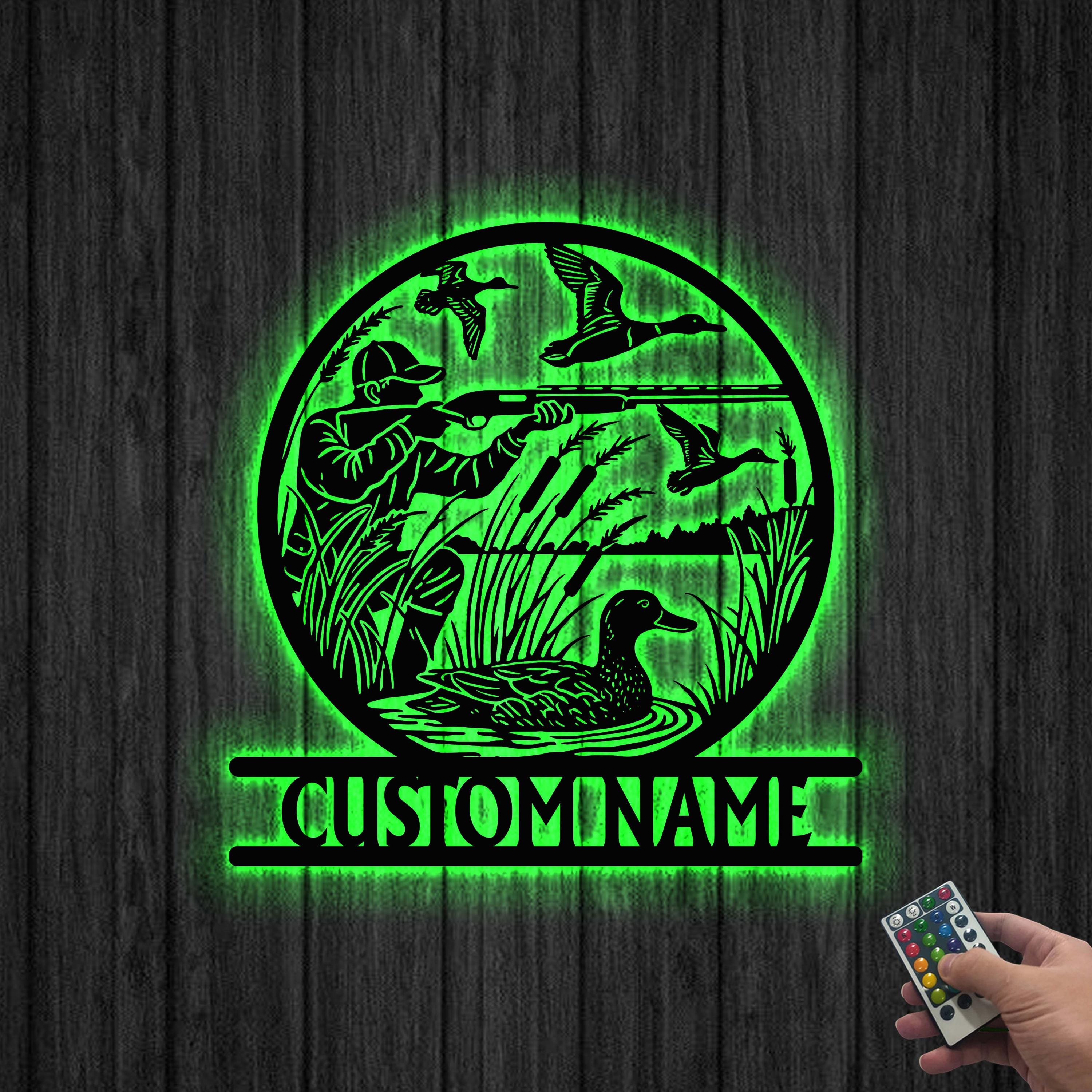 Custom Duck Hunting Metal Wall Art LED Light Personalized Hunter Name ...