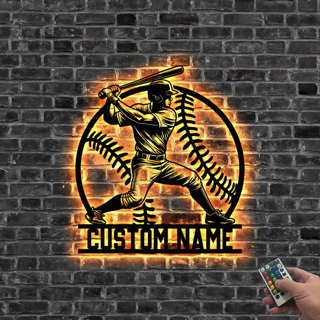 Custom Baseball Metal Sign LED Light, Baseball Player Sign, Softball ...