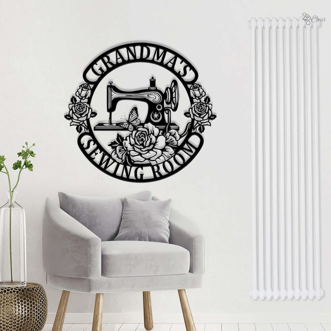 Custom Sewing Room Metal Sign, Vintage Sewing Machine Wall Art, Floral ...