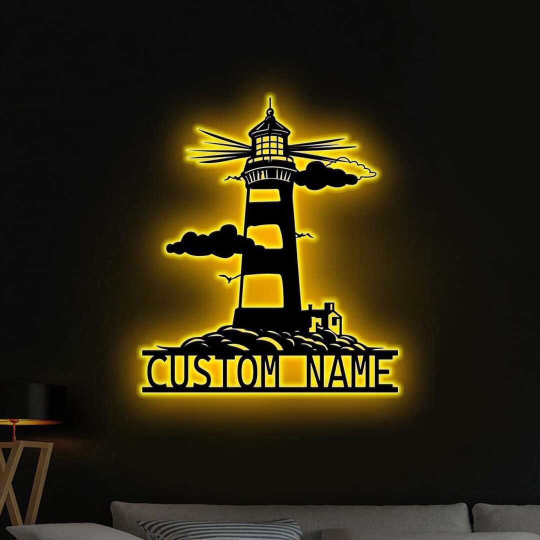 Custom Lighthouse Metal Wall Art With Led Lights, Lighthouse Sunrise ...
