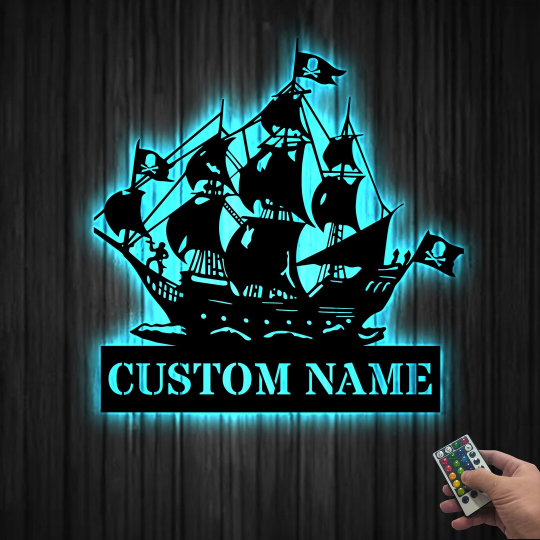 Custom Pirate Ship Metal Wall Art LED Light, Pirate Ship Decor ...