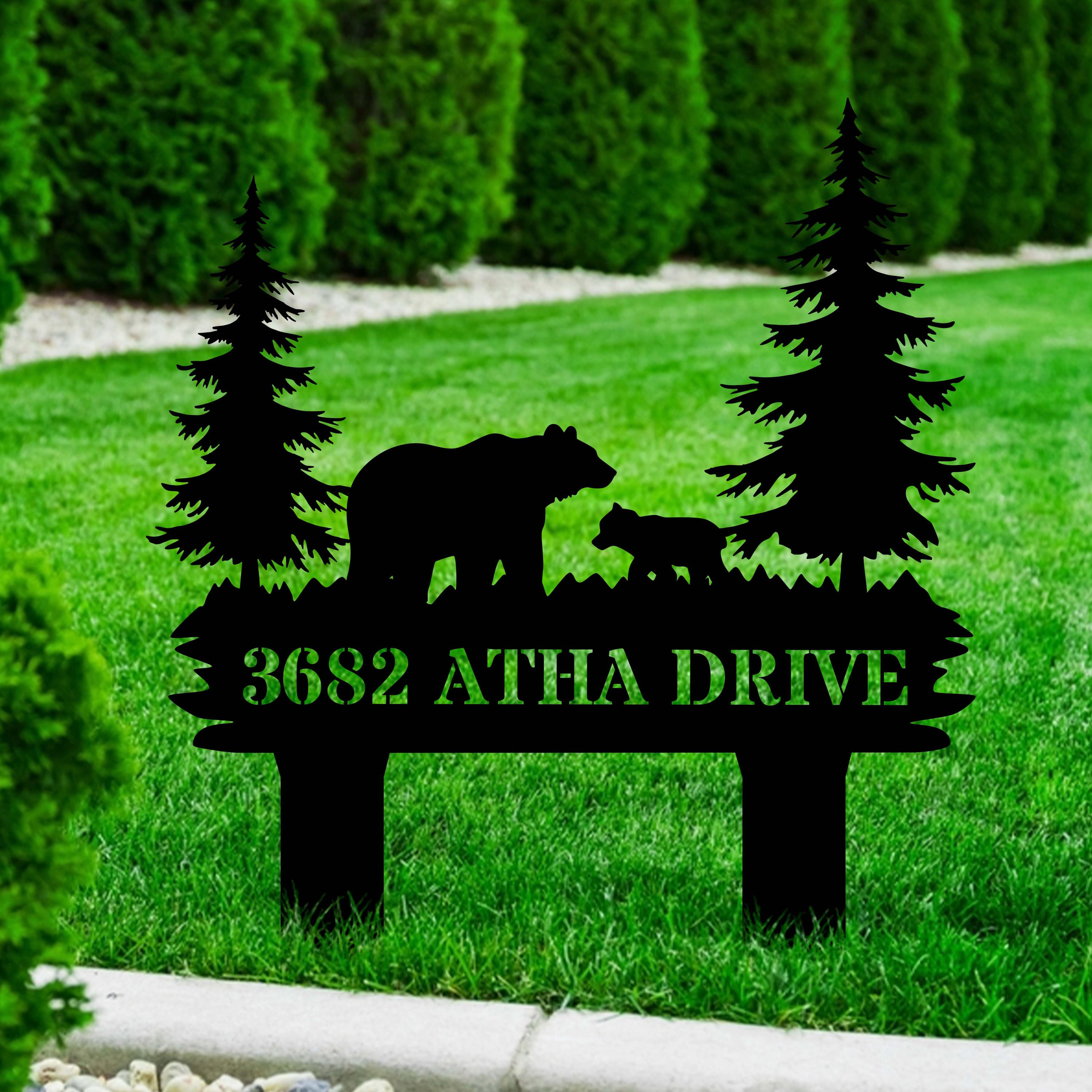 Personalized Metal Bear Cabin Sign, Bears in Woods Address Sign, Custom ...
