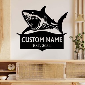 Custom Shark Metal Wall Art LED Light, Personalized Sea Animal Name ...