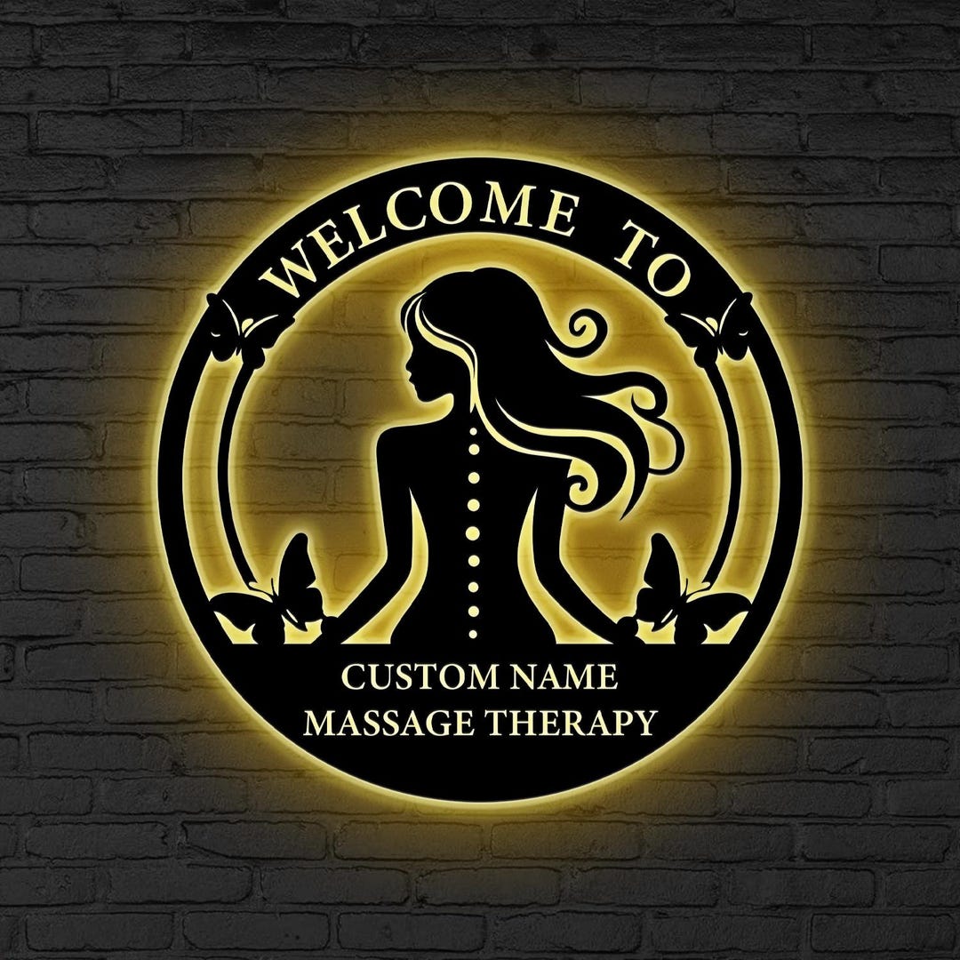 Custom Massage Therapy LED Light Sign, Spa Wall Decor With Name ...
