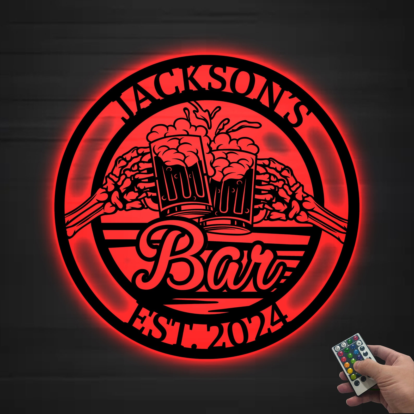 Custom Beer Bar Metal Wall Art LED Light Personalized Beer Mug Cheers ...