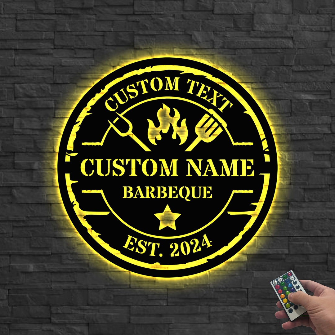 Personalized Backyard BBQ Metal Wall Art Led Light,bbq Metal Wall Art ...