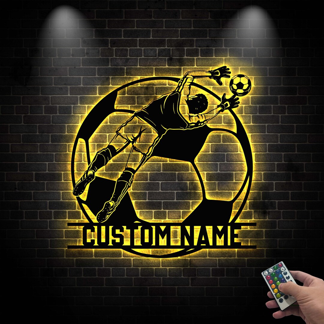 Custom Soccer Sign, Soccer Goalie Metal Wall Art LED Light,soccer ...
