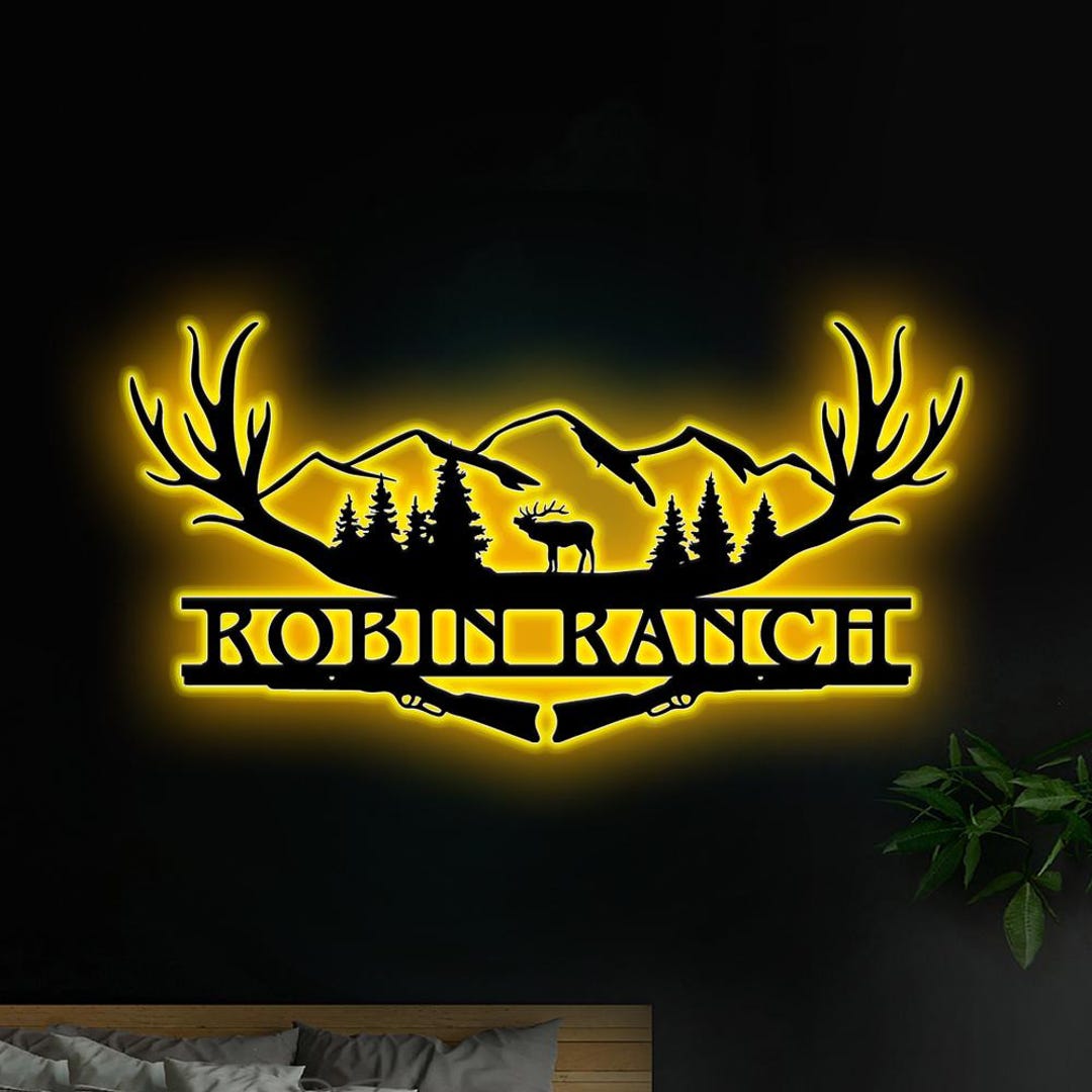 Custom Mountain Deer Metal Sign LED Light, Metal Deer Family Art, Deer ...