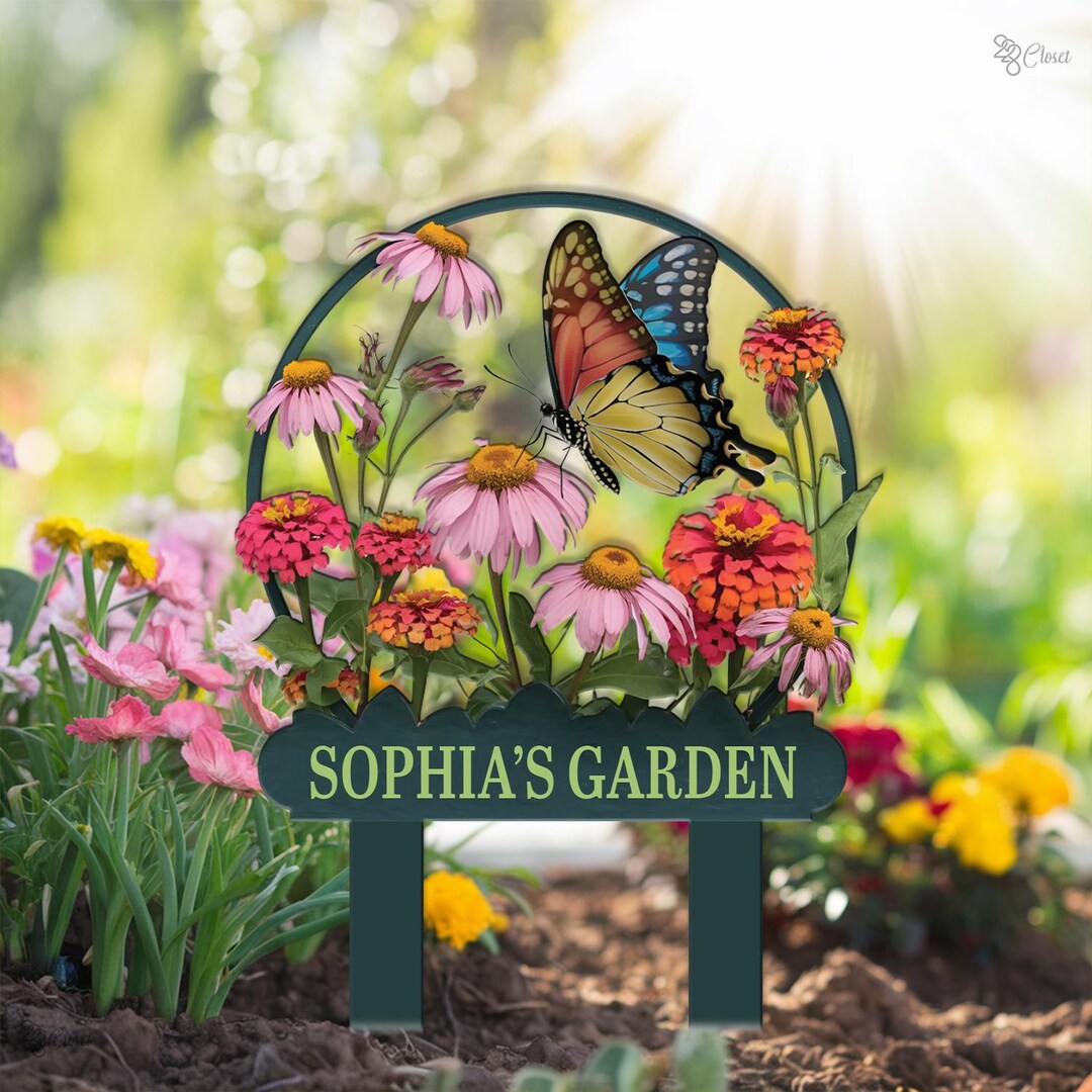 Custom Butterfly Garden Sign, Colorful Butterfly & Flower Yard ...