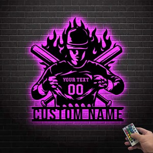 Personalized Baseball Metal Sign With LED Lights, Custom Baseball ...