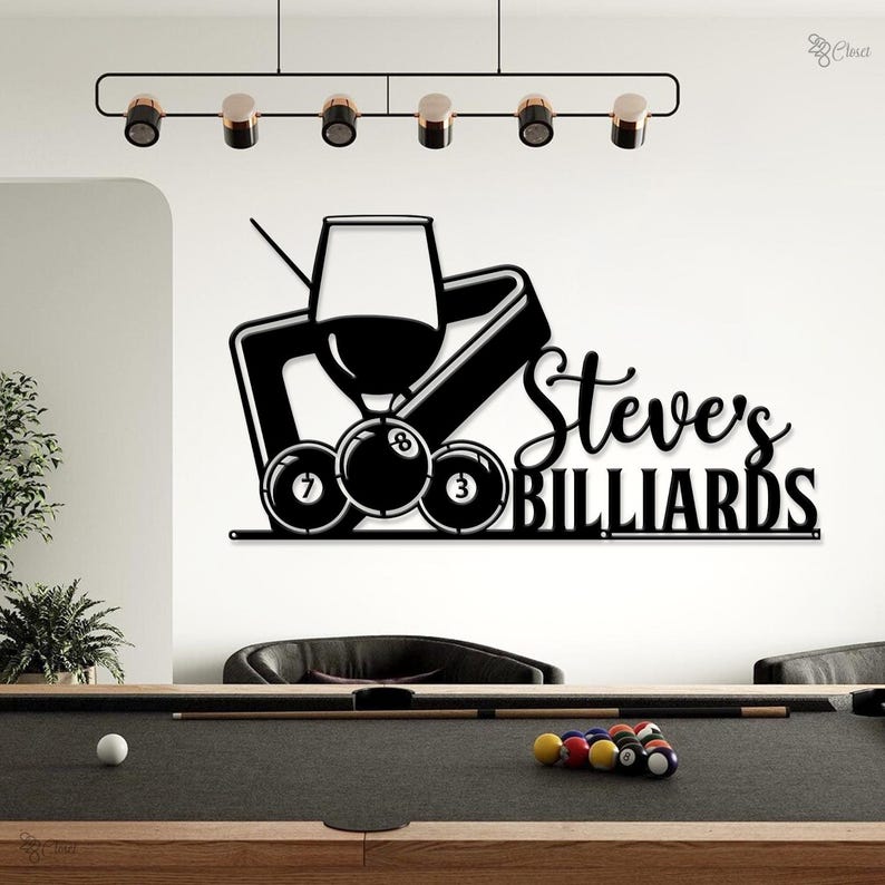Custom Billiards Metal Sign, Personalized Pool Hall Wall, Pool Table ...