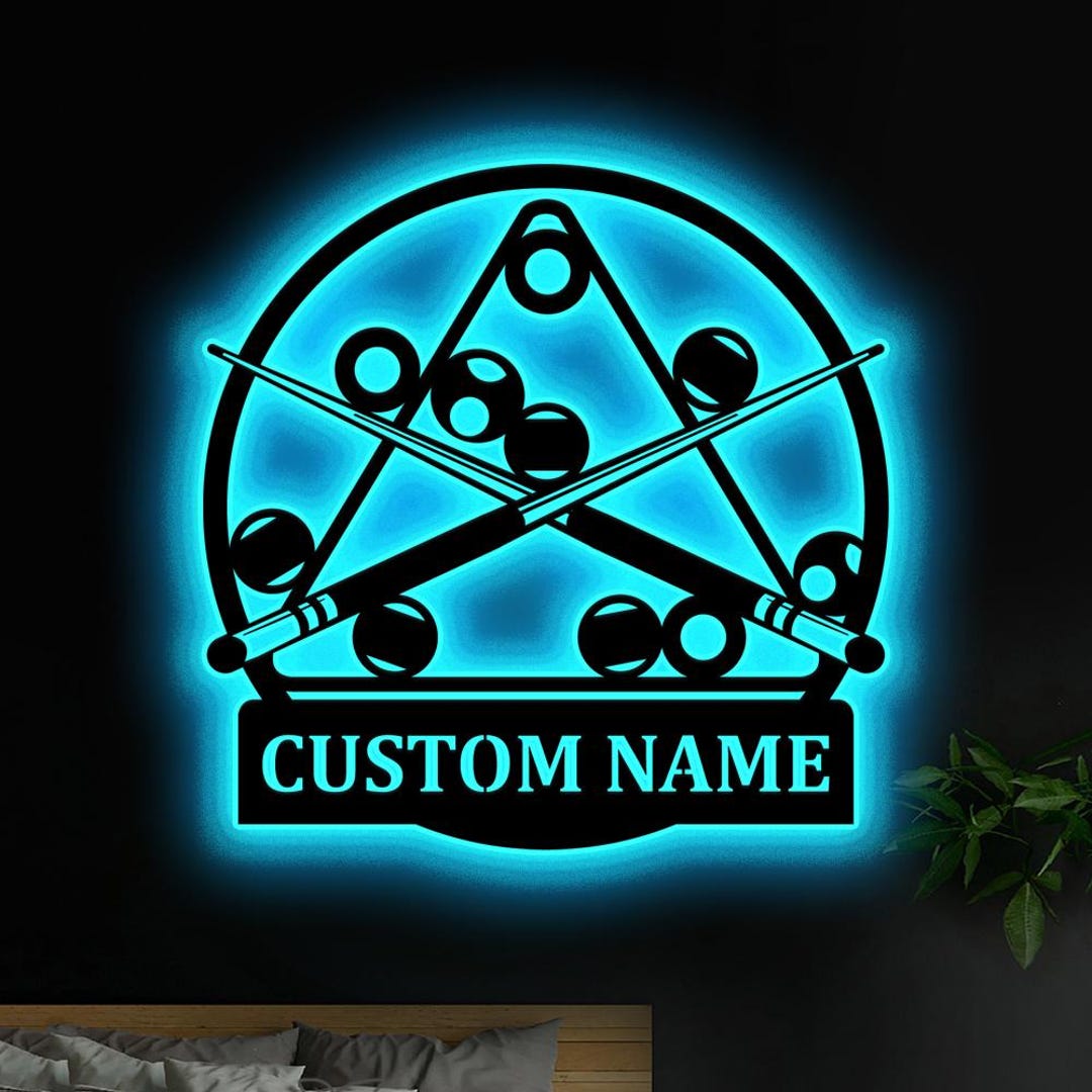 Custom Billiards Metal Sign LED Lights, Personalized Billiards Lounge ...