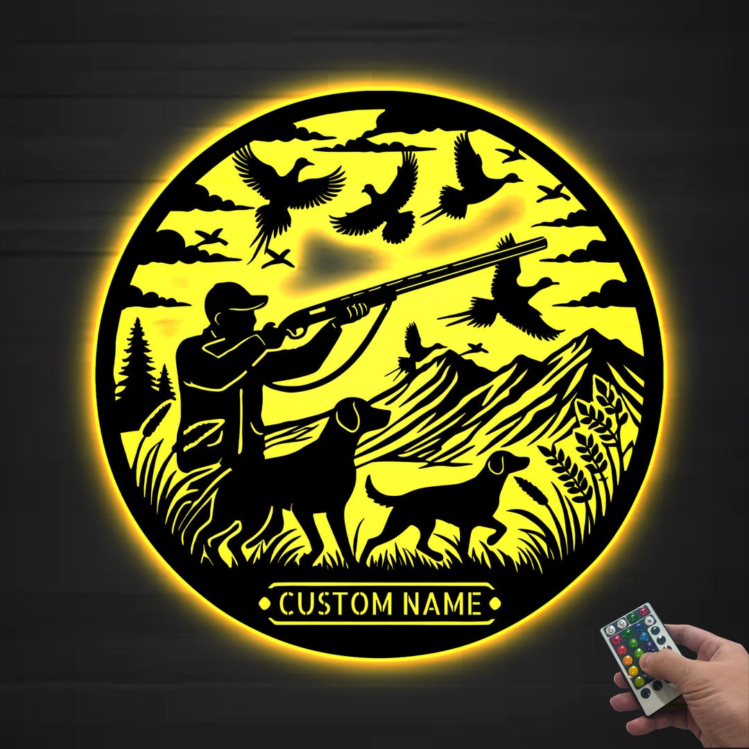 Custom Hunting Dog Metal Wall Art Led Lights, Personalized Dog Hunter ...