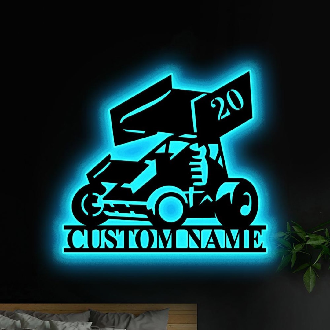 Personalized Sprint Car Metal Wall Art LED Lights, Sprint Car Metal ...