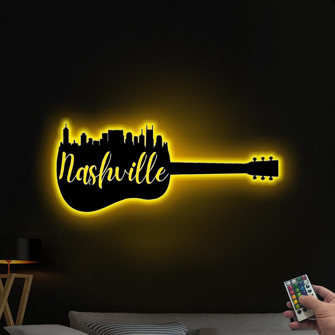 Nashville Skyline Music City Guitar Metal Sign With Led Light ...