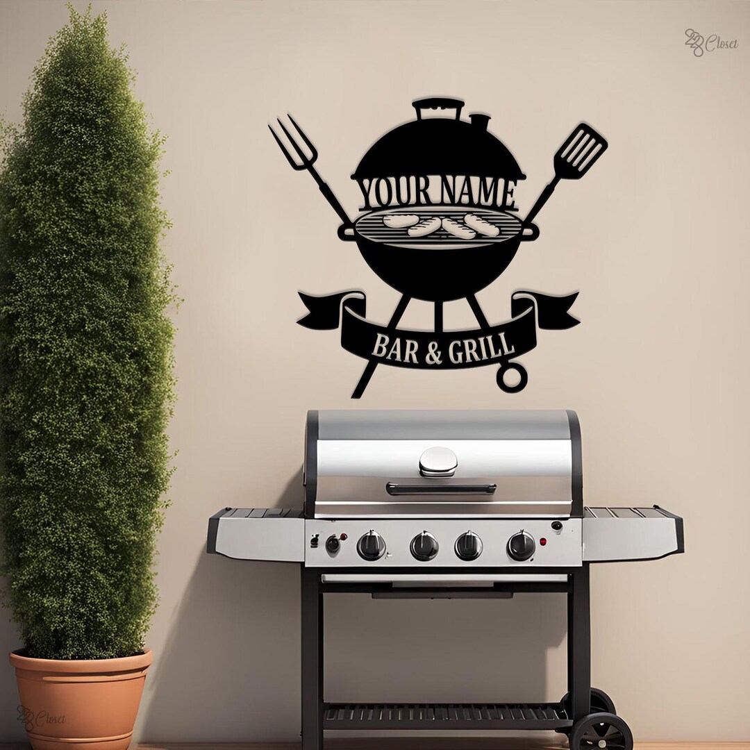 Custom BBQ Grill Sign, Personalized Bar & Grill Sign, Backyard Metal ...