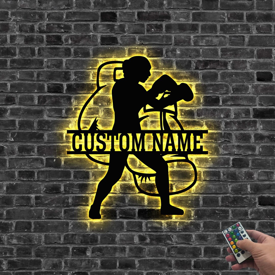 Custom Woman Boxing Metal Wall Art LED Lights, Boxer Name Sign, Gift ...