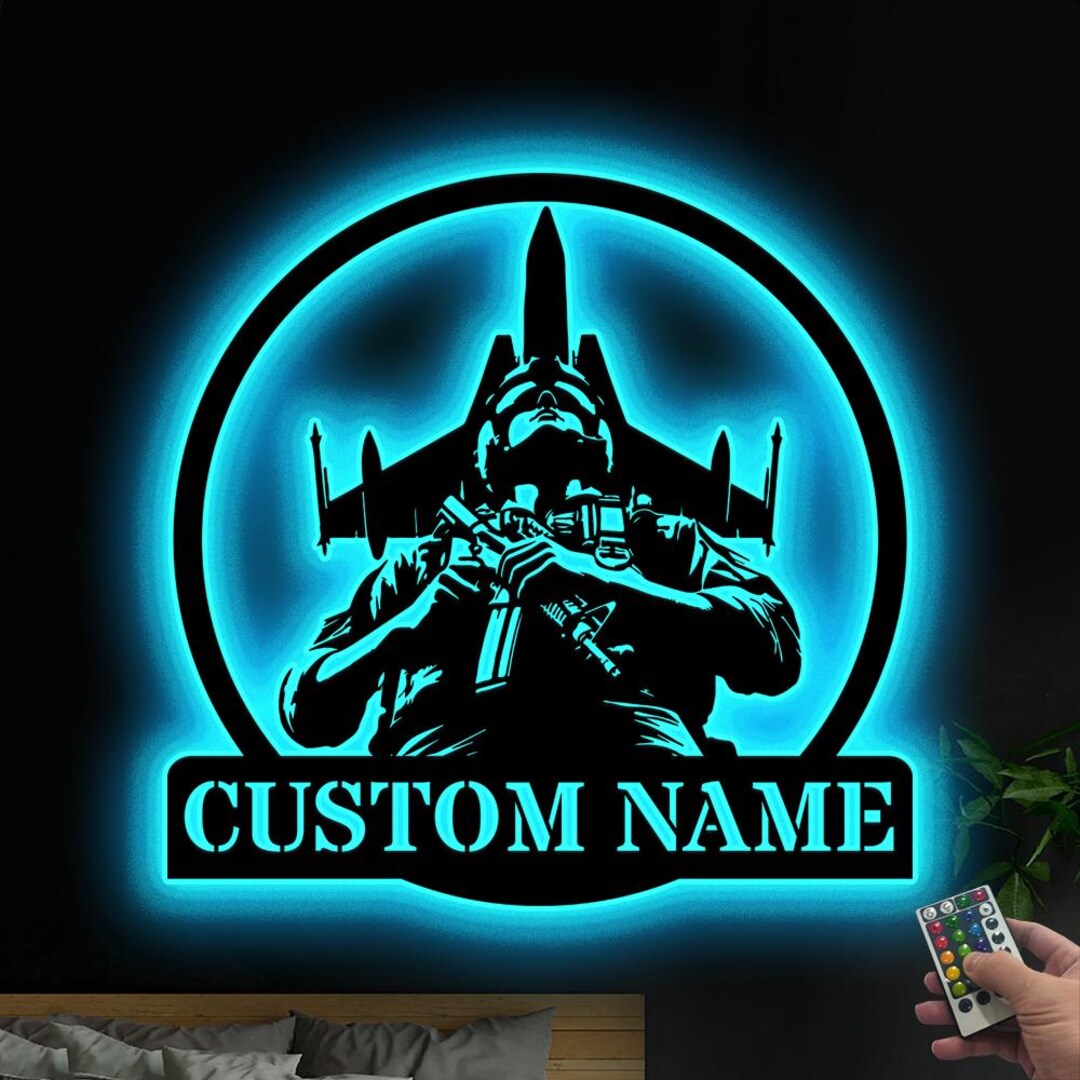 Personalized Air Force Metal Sign LED Lights, Custom Pilot Name Sign ...
