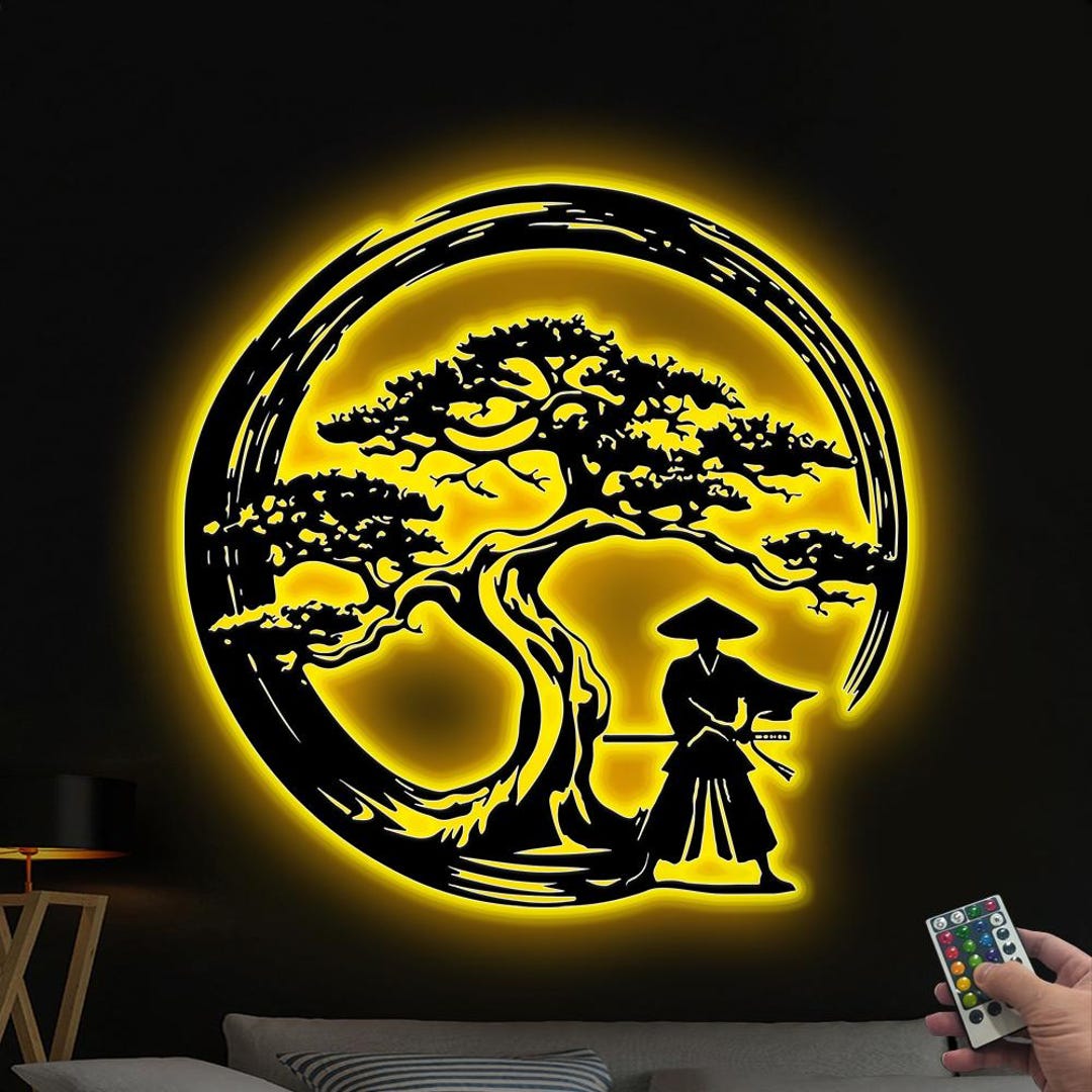 Bonsai Tree Metal Sign Ninja Metal Wall Art LED Lights, Bonsai Tree ...