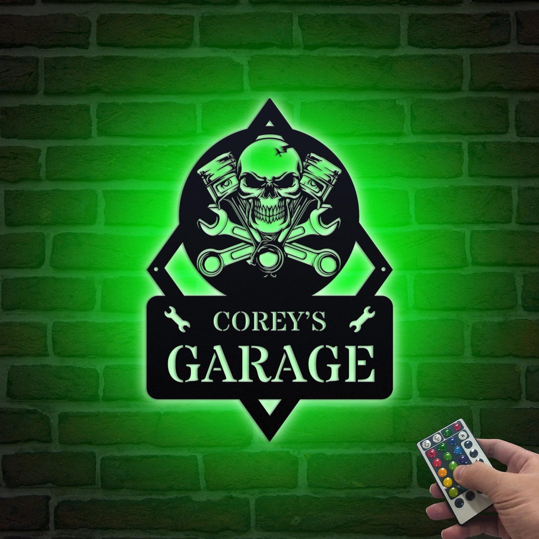Personalized Mechanic Skull Metal Sign With Led Light, Custom Skull ...