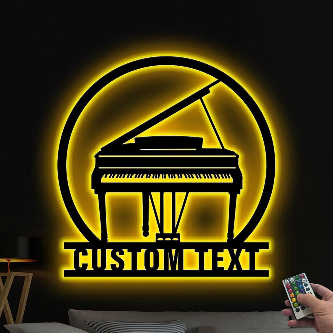 Personalized Piano Metal Wall Art LED Lights, Custom Pianist Name Sign ...