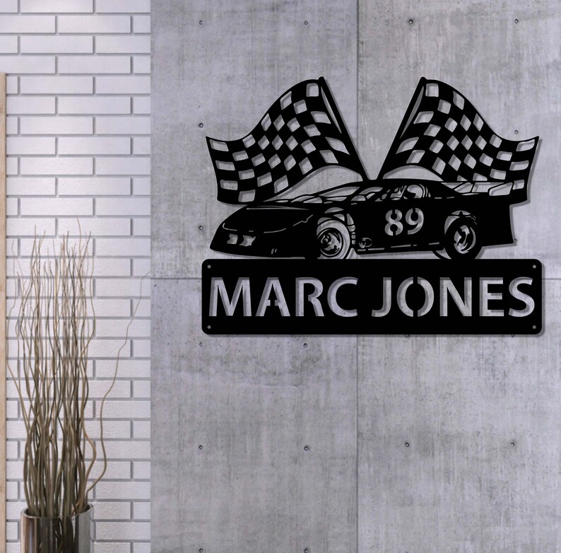 Custom Racing Car Metal Sign LED Lights, Race Car Sign, Garage Decor ...