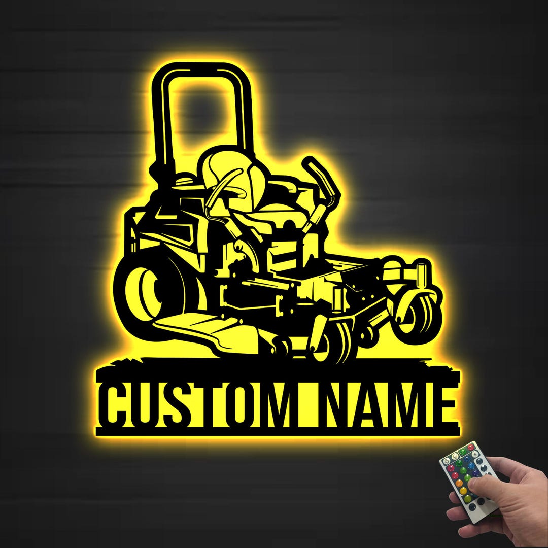 Personalized Lawn Mower Driver Metal Wall Art LED Lights Custom Zero ...