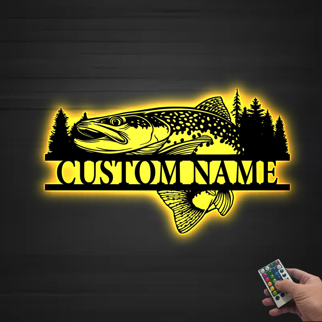 Custom Trout Fishing Metal Wall Art Led Lights, Fishing Lover Gifts for ...