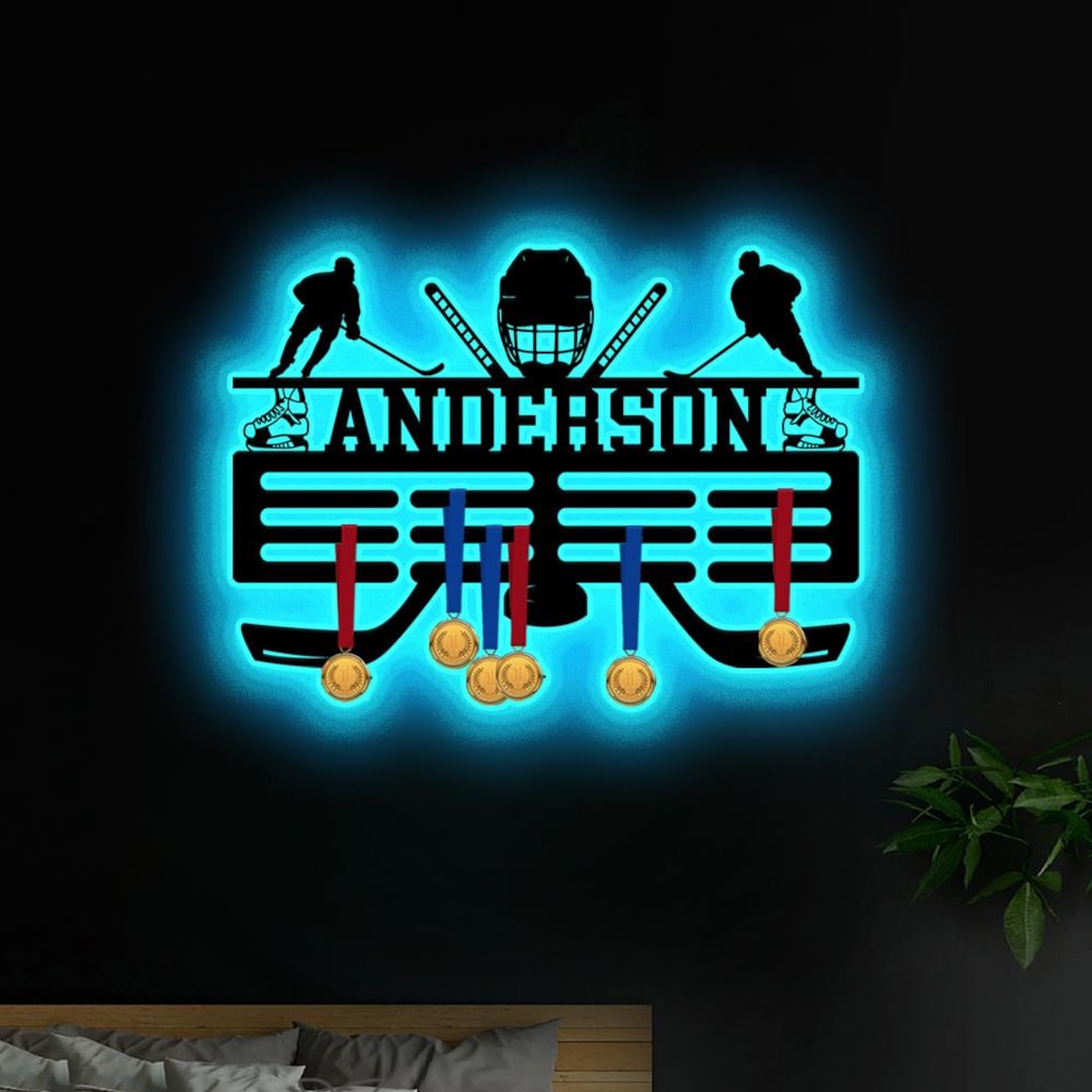 Custom Hockey Medal Hanger Led Light, Personalized Hockey Medal Holder ...