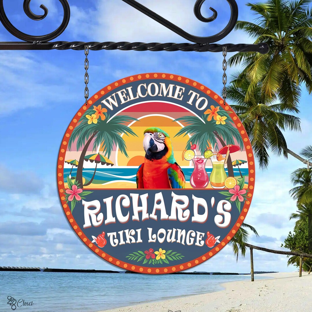 Custom Tiki Lounge Sign, Personalized Tropical Bar Decor, Gift for ...
