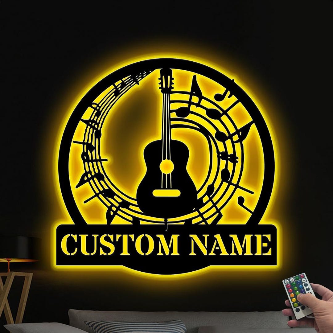 Custom Guitar Metal Sign Led Lights, Guitar Wall Hanging Music Room ...