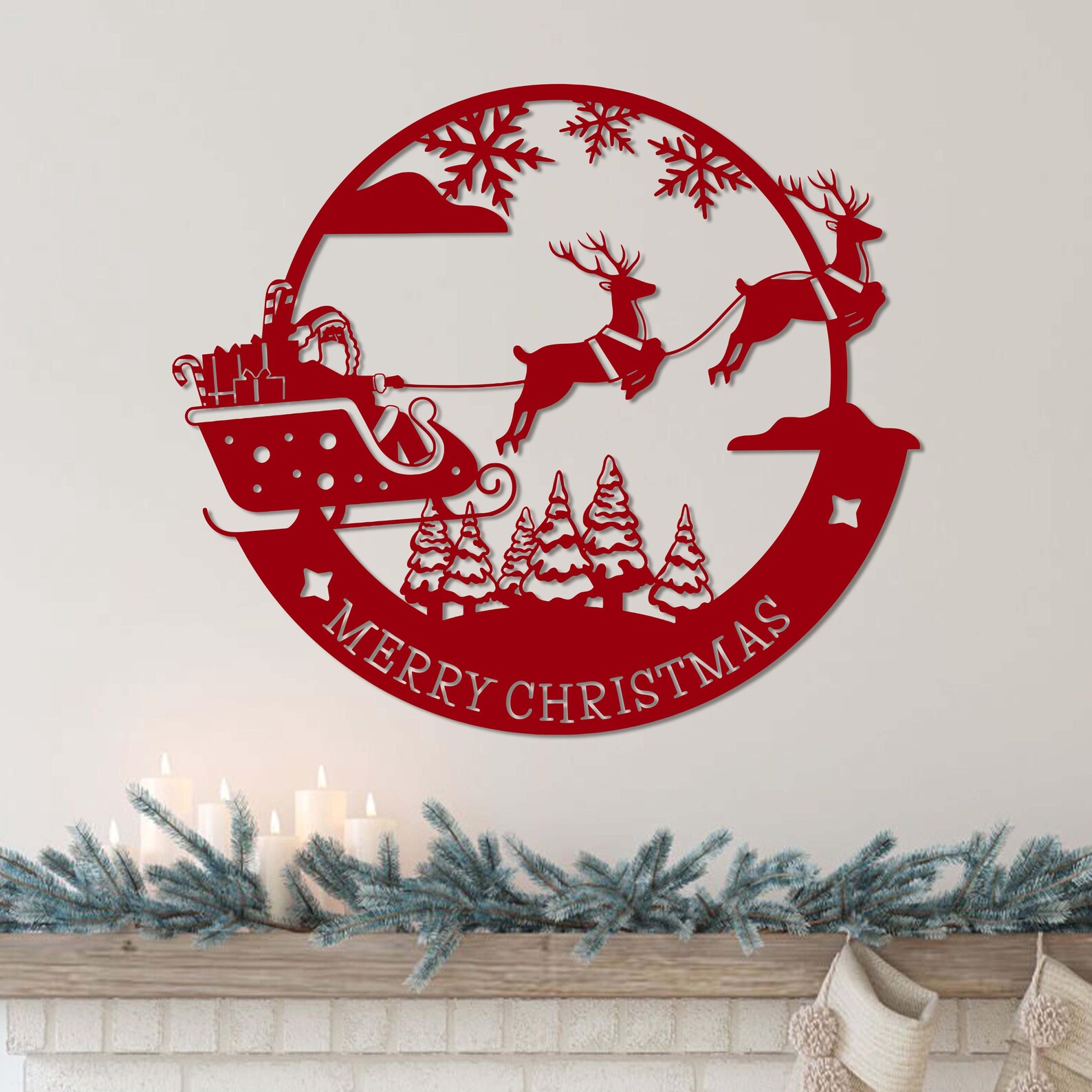 Santa Christmas Metal Wall Art, Merry Christmas Wall Decor, Deer Sign ...