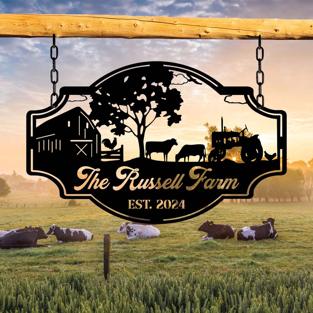 Personalized Metal Barn Sign, Metal Cow Farm Sign Farm Name Sign ...