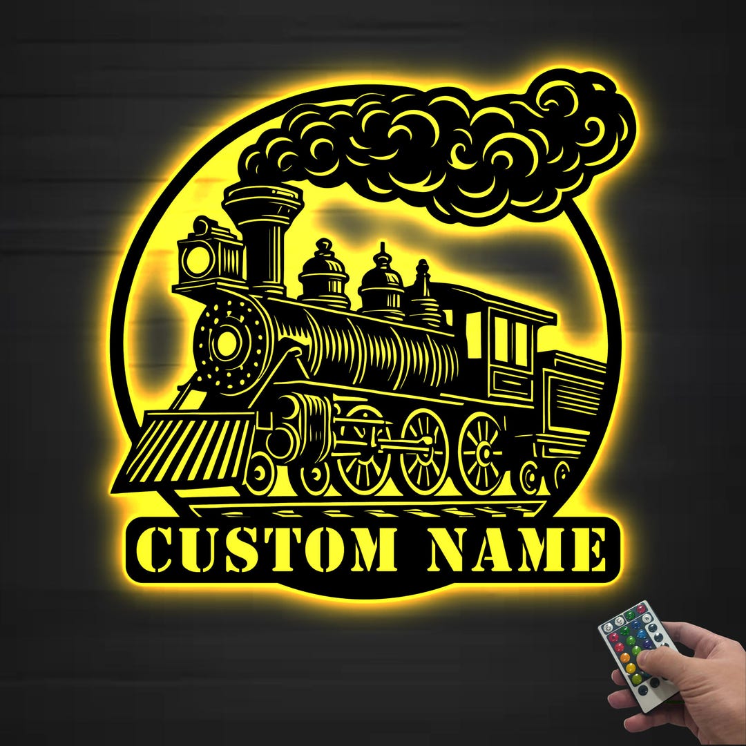 Custom Train Metal Wall Art LED Lights, Railroad Wall Decor, Railroad ...