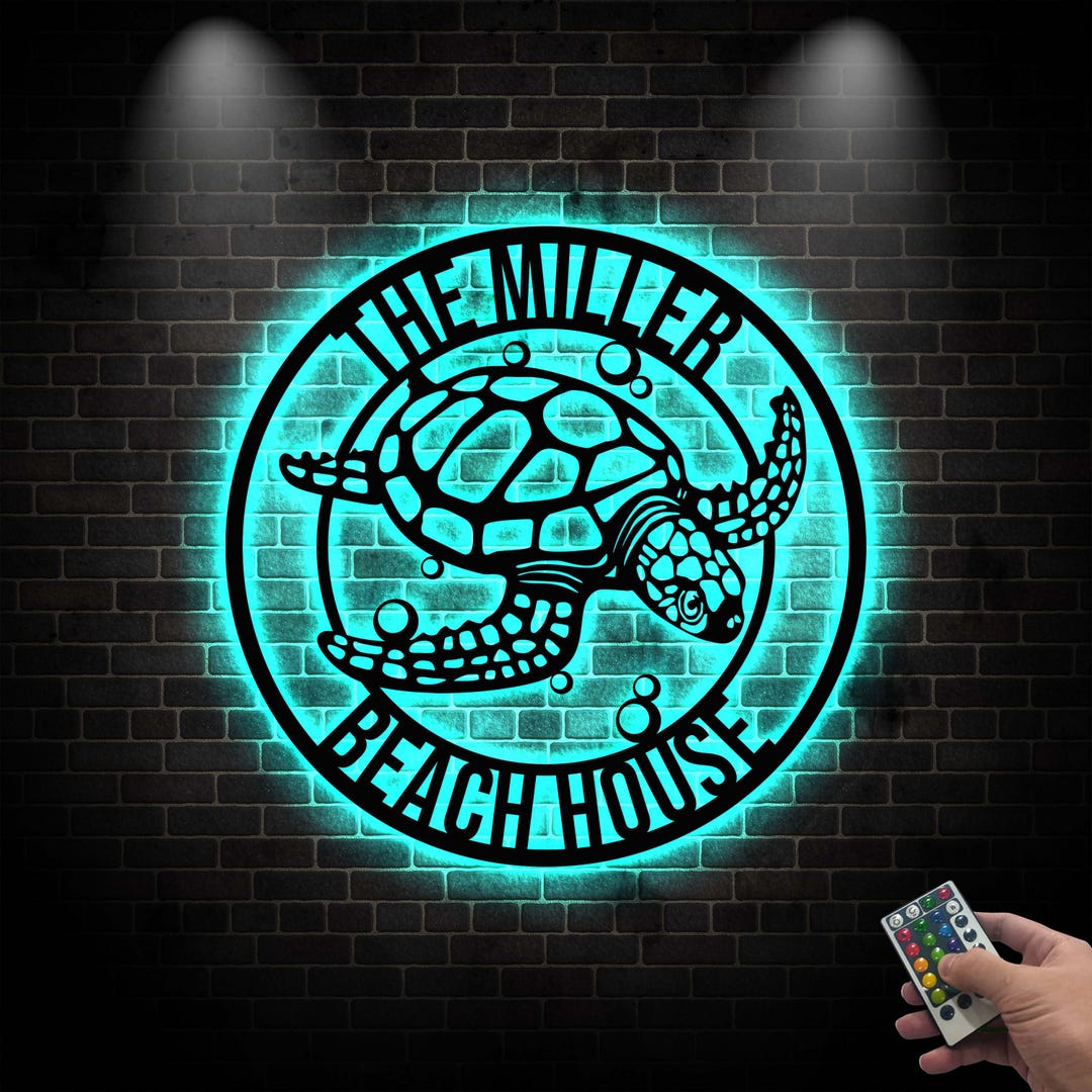 Personalized Tortoise Metal Wall Art Led Lights, Custom Tortoise Metal Name Sign, Tortoise ...