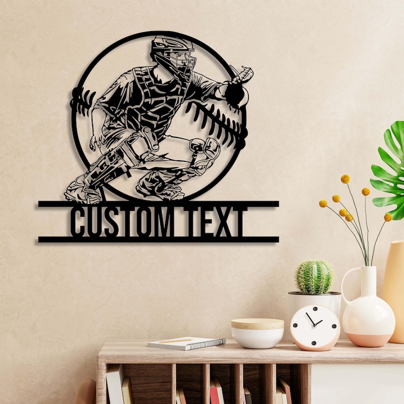 Personalized Baseball Catcher Metal Wall Art Led Lights, Metal Baseball ...