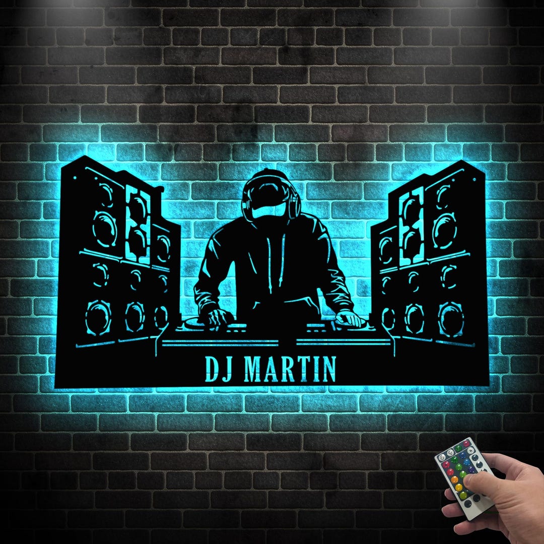 Personalized Dj Music Wall Art With Led Light, Custom Music Studio ...