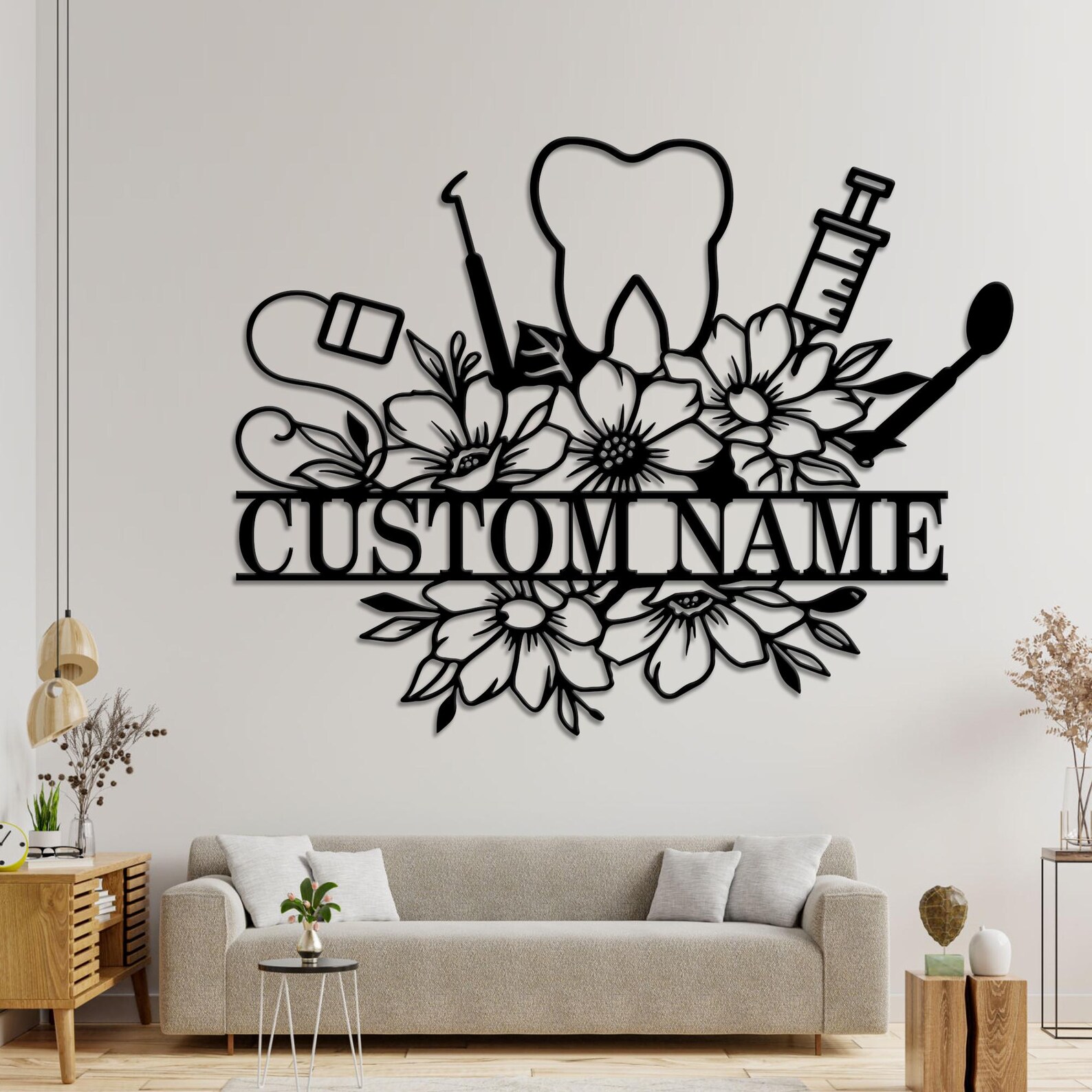 Custom Floral Medical Tool Metal Wall Art LED Light Personalized ...