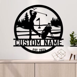 Custom Golfing Metal Wall Art LED Light Personalized Golfer Name Sign ...