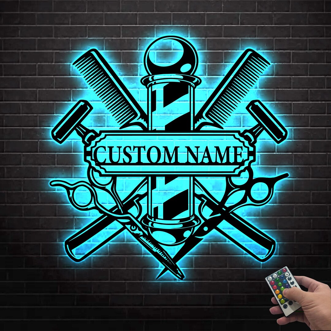 Personalized Barber Shop Metal Led Lights, Barbershop Shop Metal Decor ...