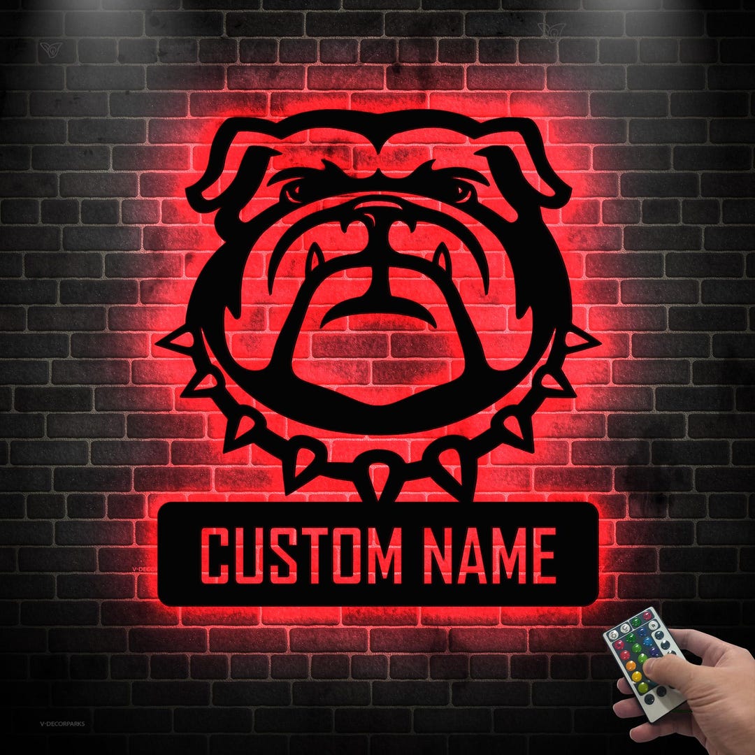Custom Bulldog Metal Wall Art LED Light Bulldog Sign Personalized Dog ...