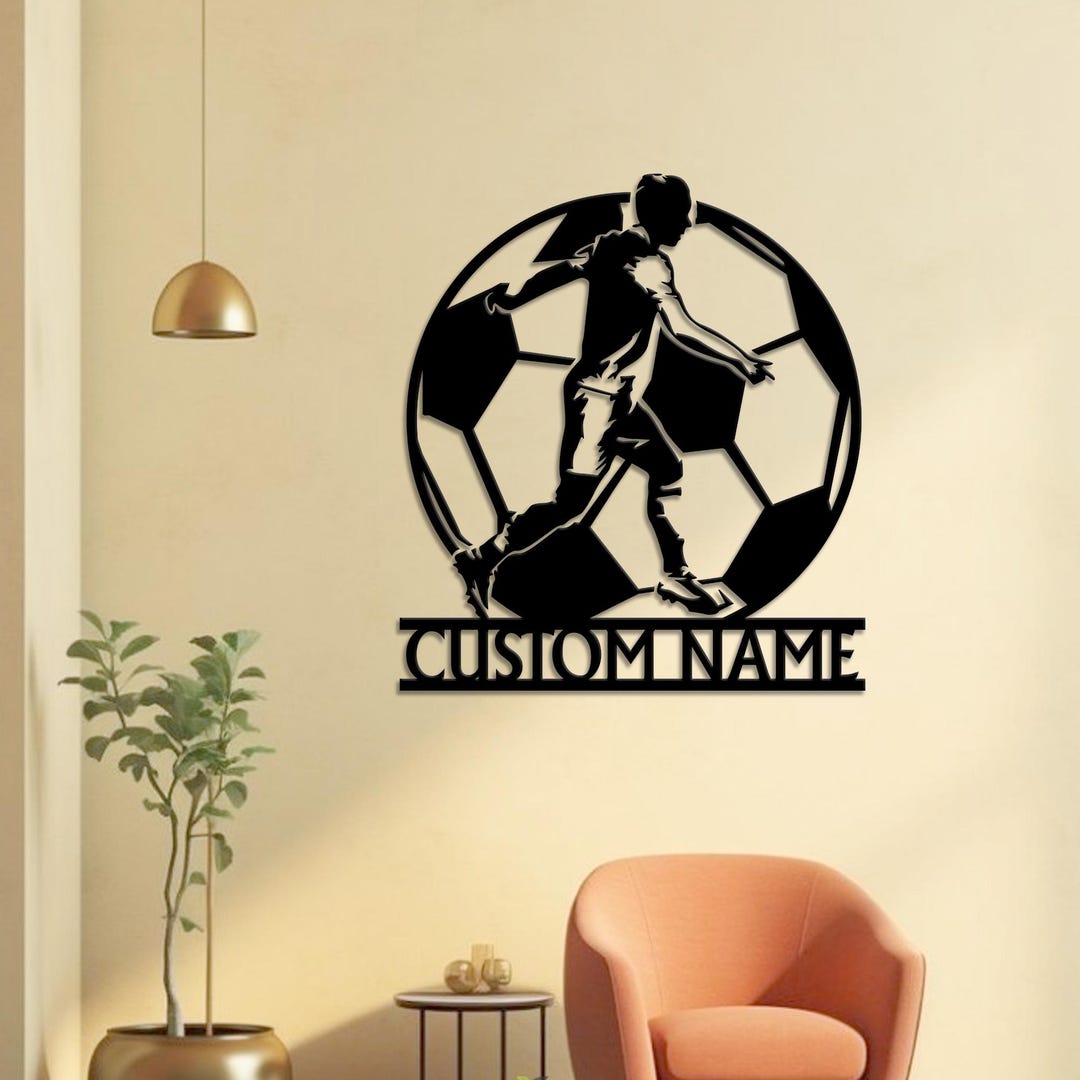 Custom Man Soccer Metal Wall Art Personalized Football Player Sign ...
